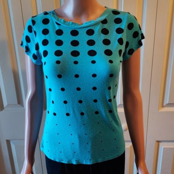 Maria Gabrielle | Tops | Maria Gabrielle Aqua With Black Polka Dot ...